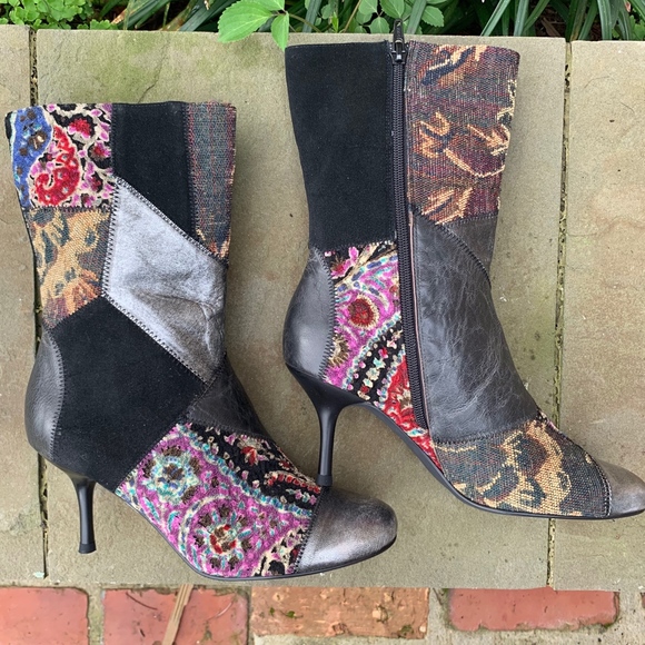 Baci | Shoes | Martha Leather Fabric Patchwork Heel Boots | Poshmark